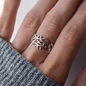 Autumn Leaf Ring, Spring Floral Ring, Sterling Silver Statement Ring ...