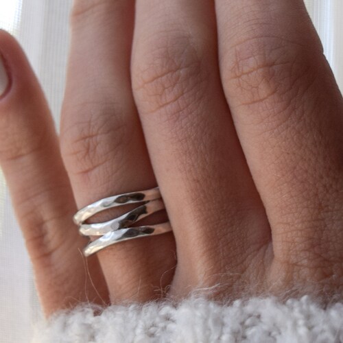 Sterling Silver Hammered Stacking Ring Set - Etsy