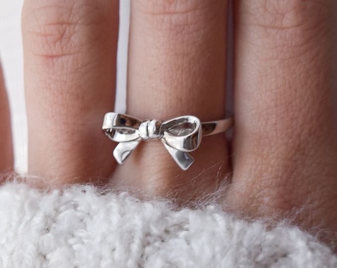 Silver Bow Ring, Sterling Silver Bow, Bow Ring, Dainty Silver Ring ...