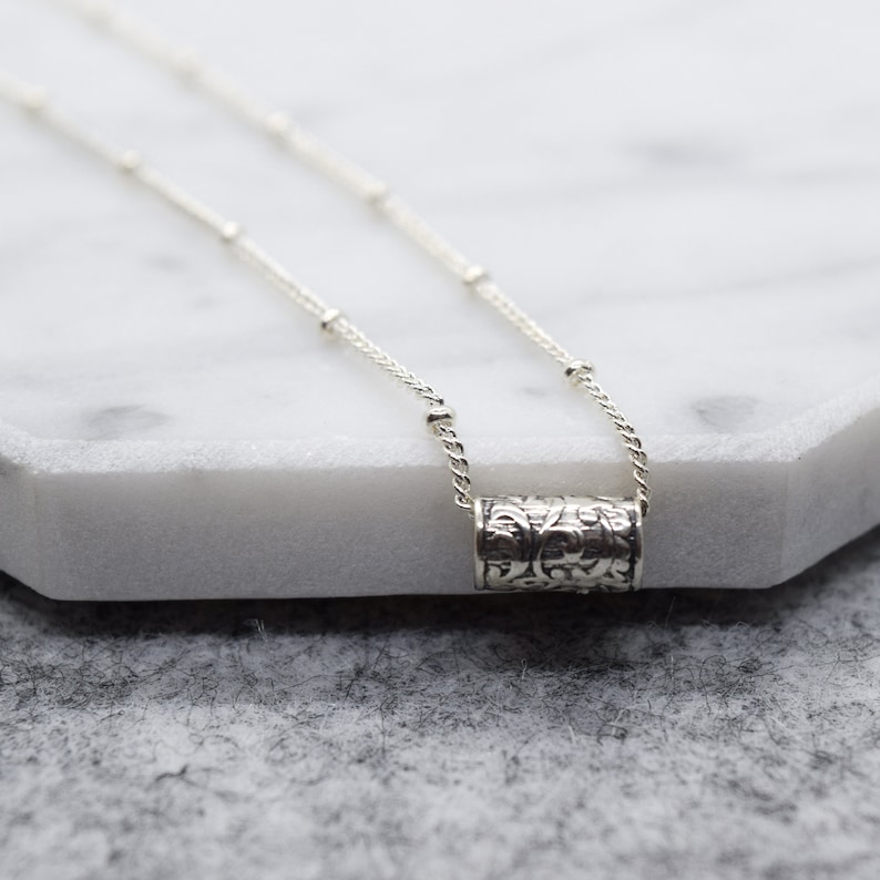 Dainty Silver Necklace, Simple Charm, Small Spool Pendant, Layering ...