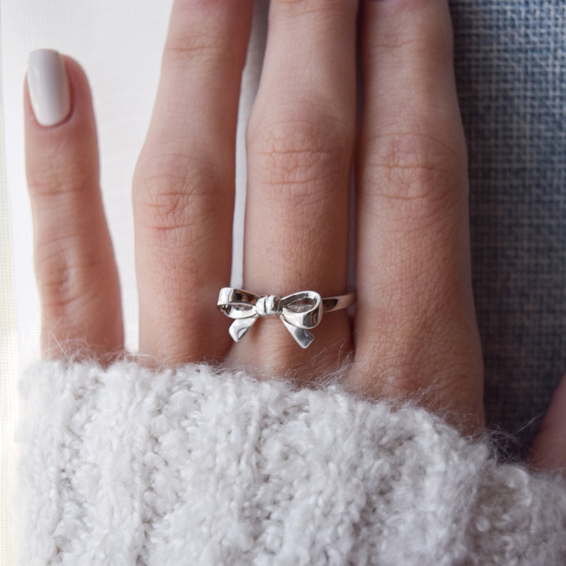 Silver Bow Ring Sterling Silver Bow Bow Ring Dainty Silver - Etsy