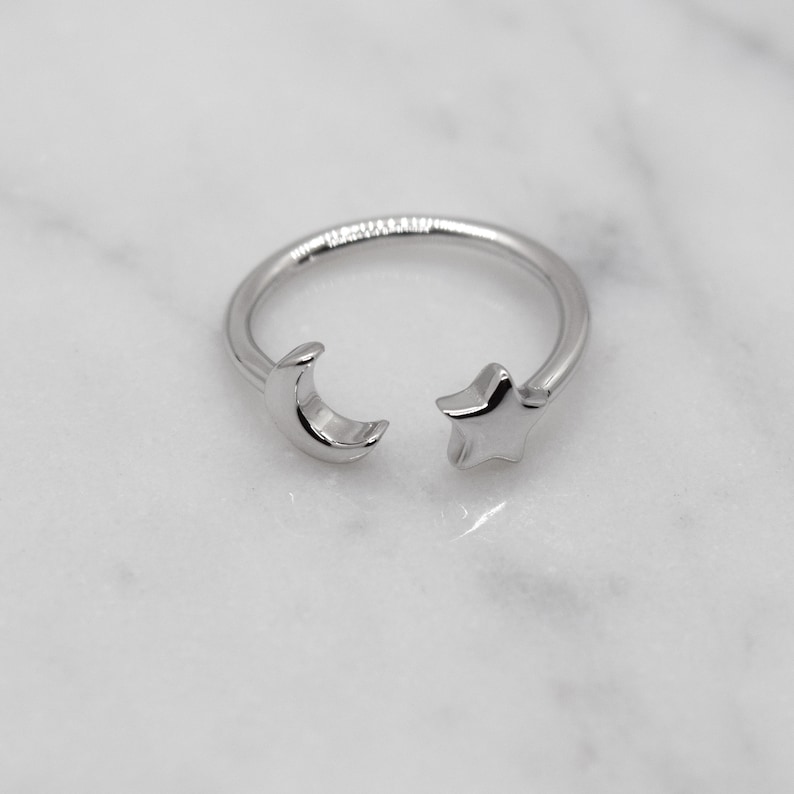 Moon and Star Ring Open Ring Sterling Silver Ring Stackable | Etsy