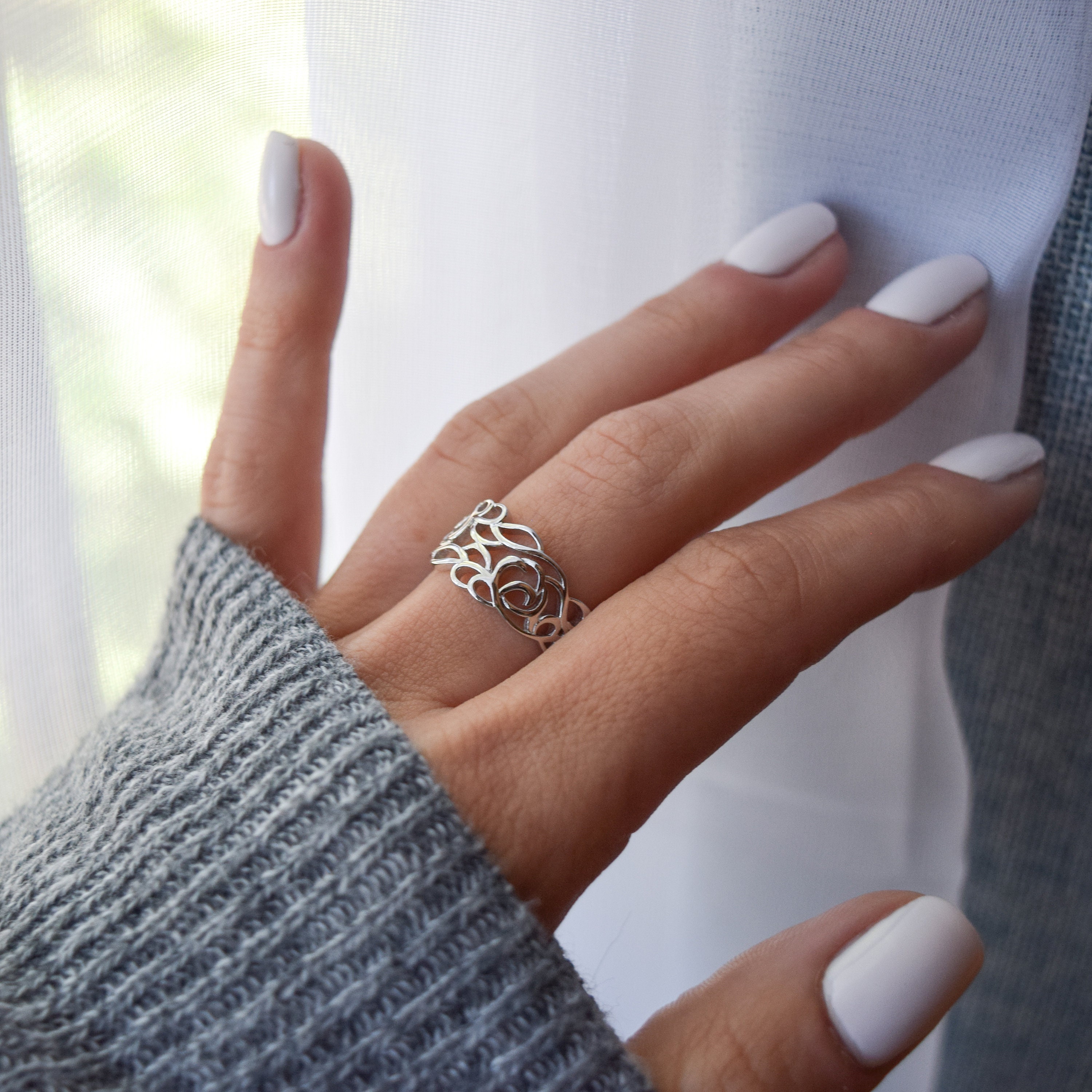 Autumn Leaf Ring, Spring Floral Ring, Sterling Silver Statement Ring ...