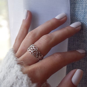 Autumn Leaf Ring, Spring Floral Ring, Sterling Silver Statement Ring ...