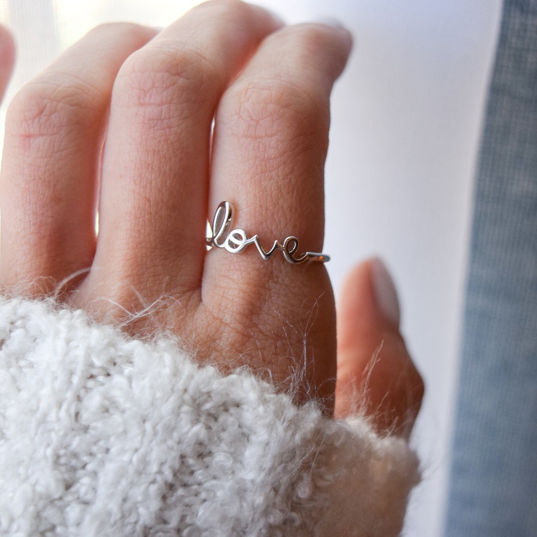 Love Ring, Dainty Silver Ring, Sterling Silver Ring, Silver Love Ring ...