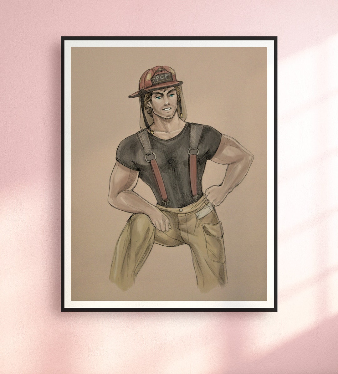 Firefighter Pin up Sketch Vintage Style Character Art Print - Etsy