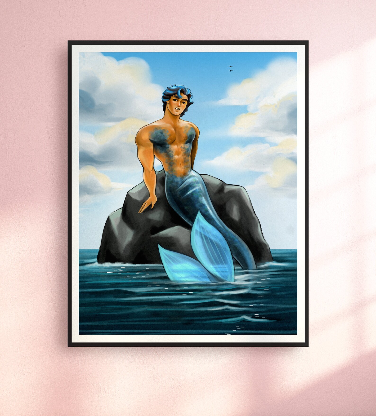 Merman Sitting on Rock - Original Character Art Print - Etsy