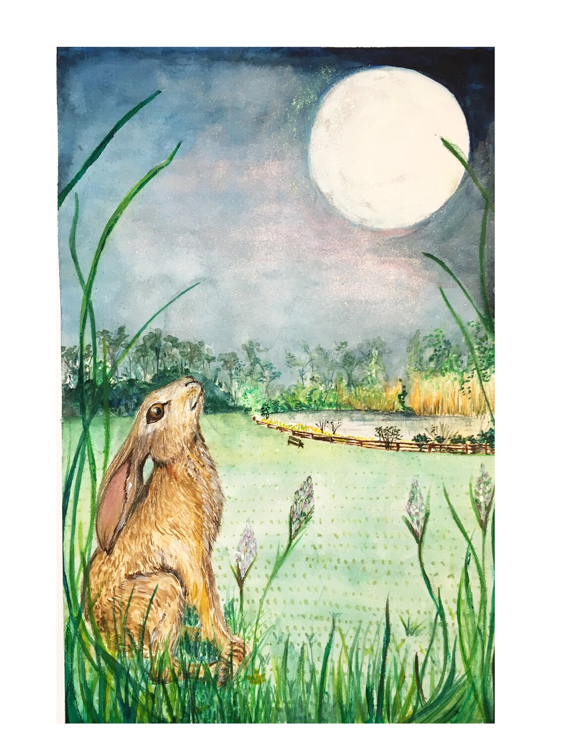 Hare in the Moonlight Watercolour Print - Etsy