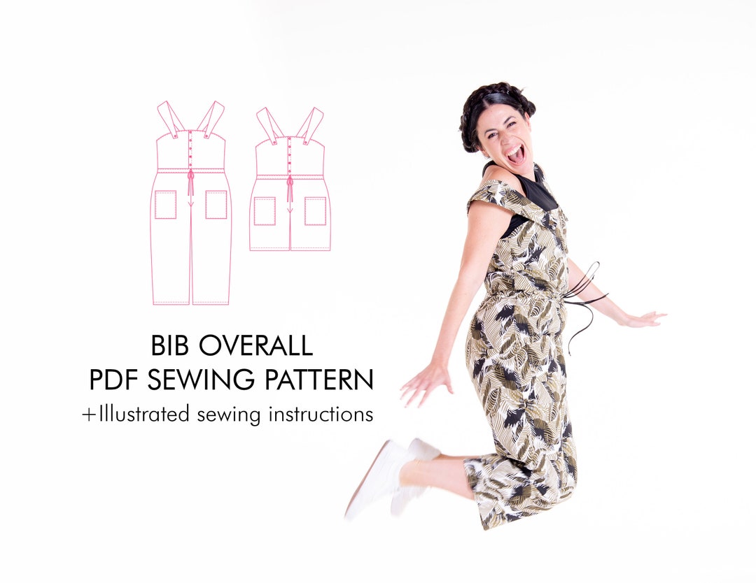 Bib Overall Sewing Pattern, Women's XXS-5XL, Long & Short (PDF Pattern ...