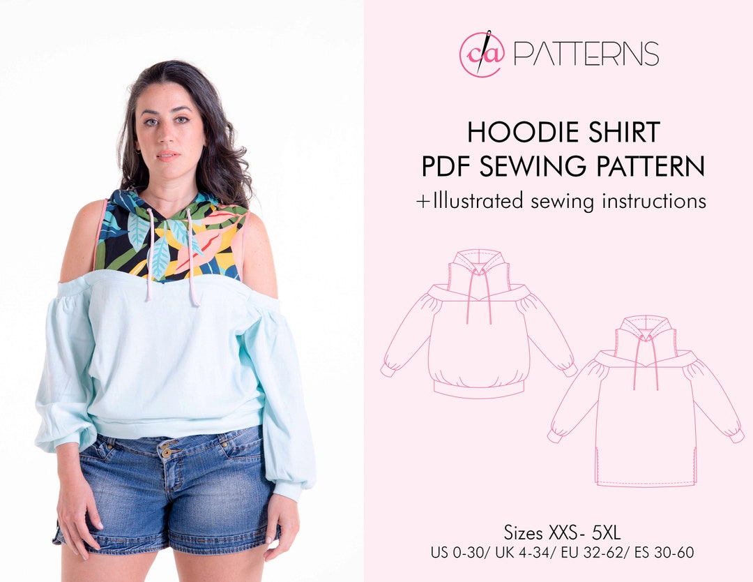 Off-shoulder Hoodie Sewing Pattern, Two Lengths (PDF Pattern) - Etsy