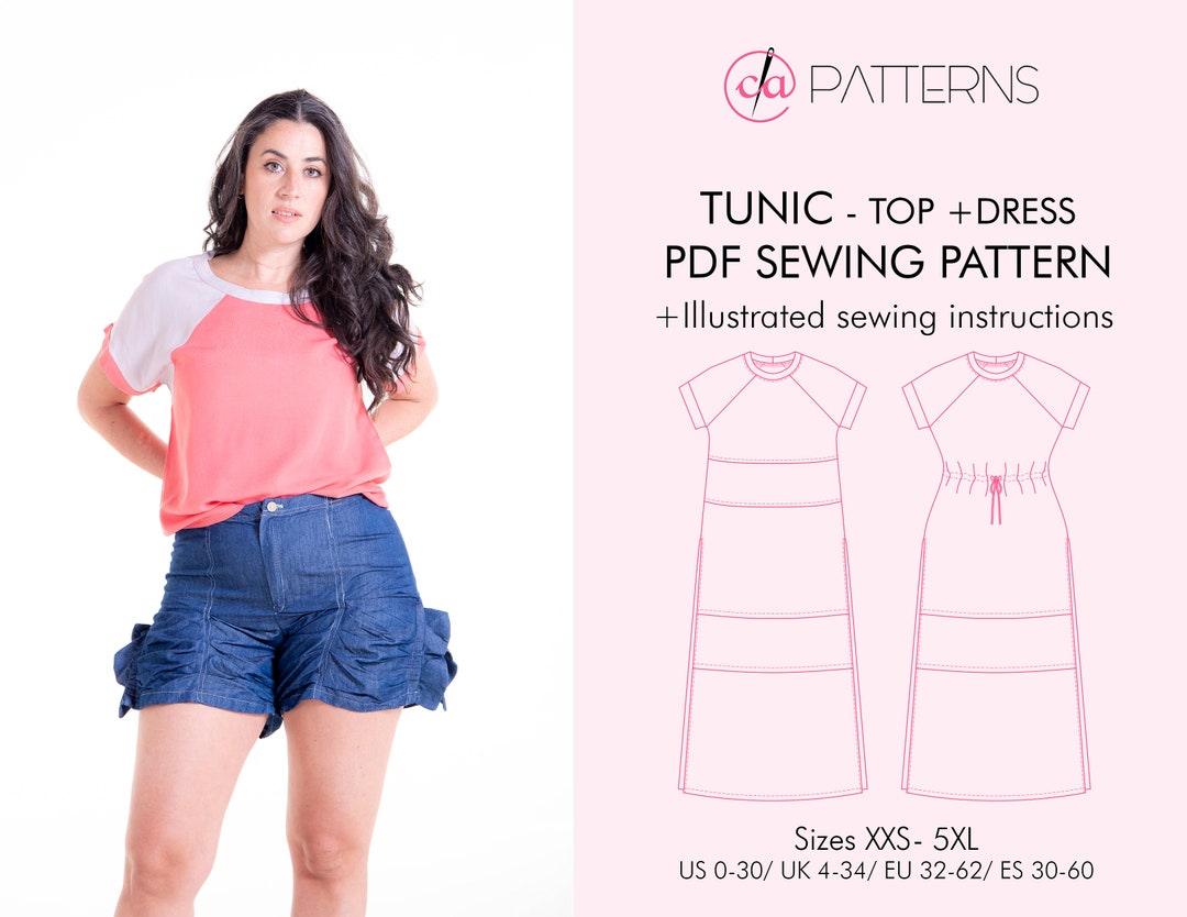 RAGLAN Top and Dress PDF Sewing Pattern and Tutorial in Sizes XXS-5XL ...