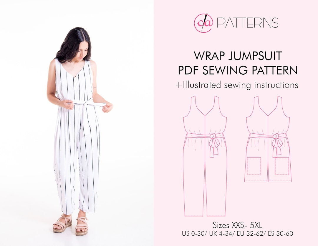 WRAP JUMPSUIT PDF Sewing Pattern and Tutorial in Sizes Xxs-5xl, Long ...