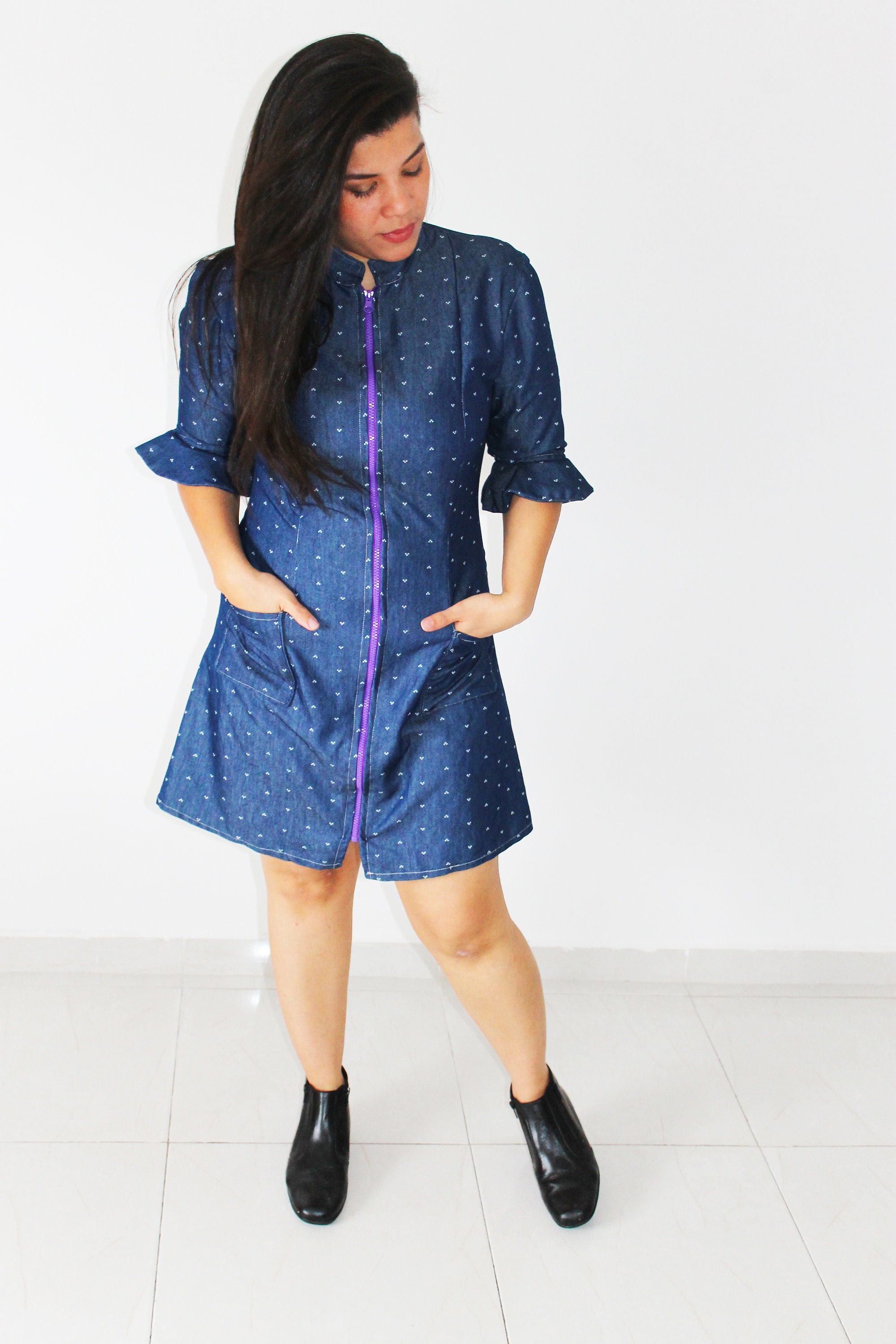Short Dress PDF Sewing Pattern Dress With Pockets Denim | Etsy India
