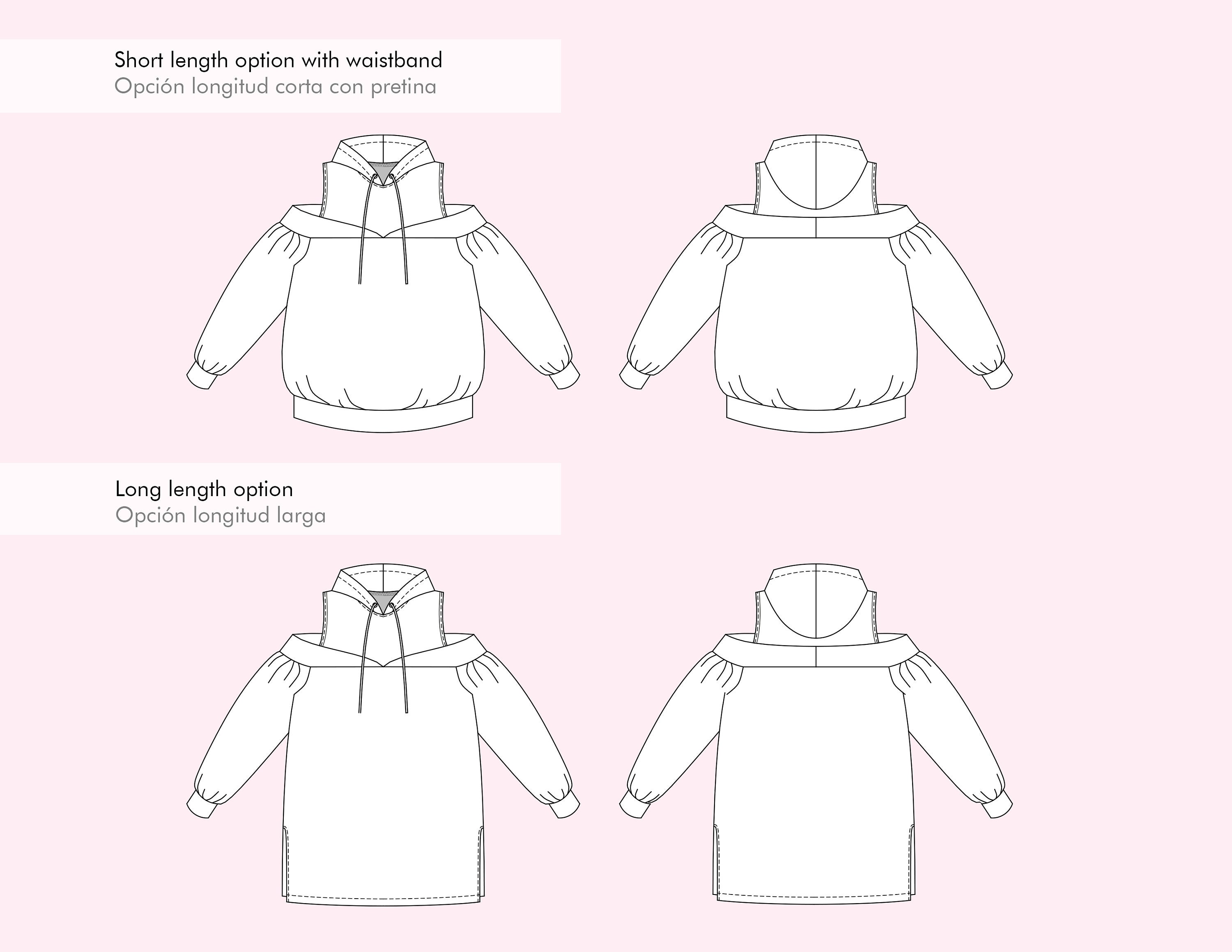 OFF SHOULDER Hoodie PDF Sewing Pattern and Tutorial in Sizes Xxs-5xl, 2 ...