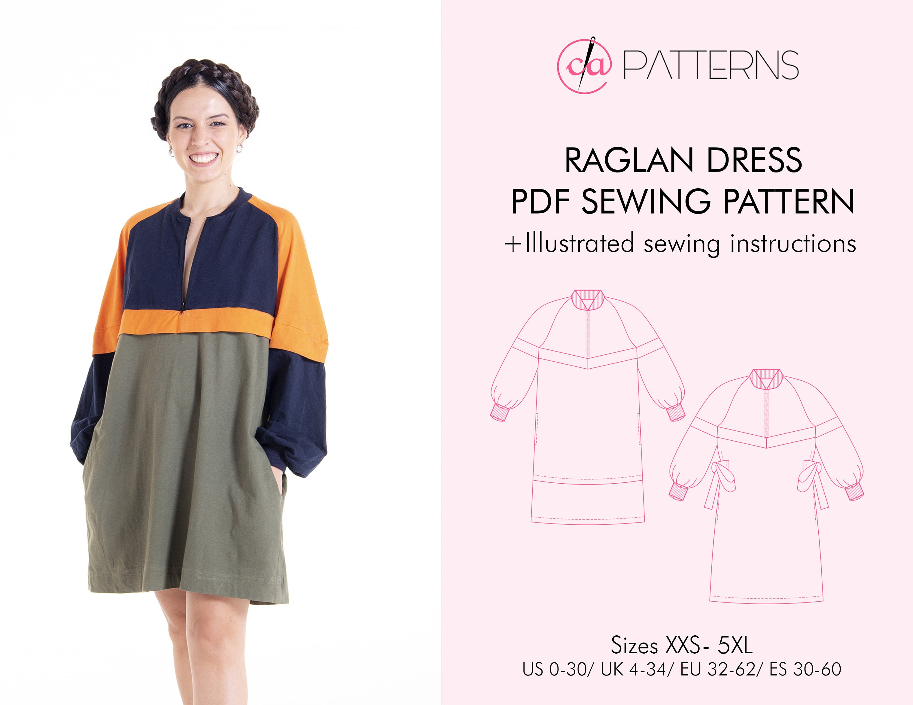 RAGLAN Dress PDF Sewing Pattern With Illustrated Sewing Instructions ...