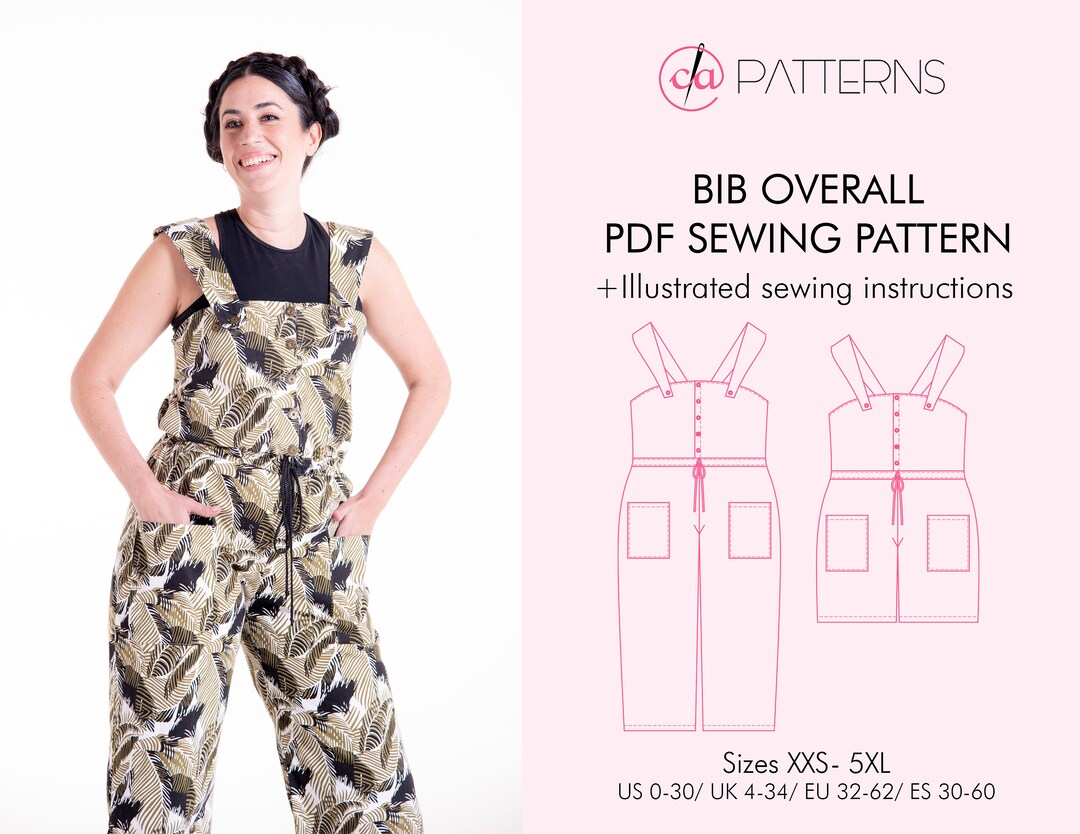 BIB OVERALL PDF Sewing Pattern and Tutorial in Sizes Xxs-5xl, Long and ...