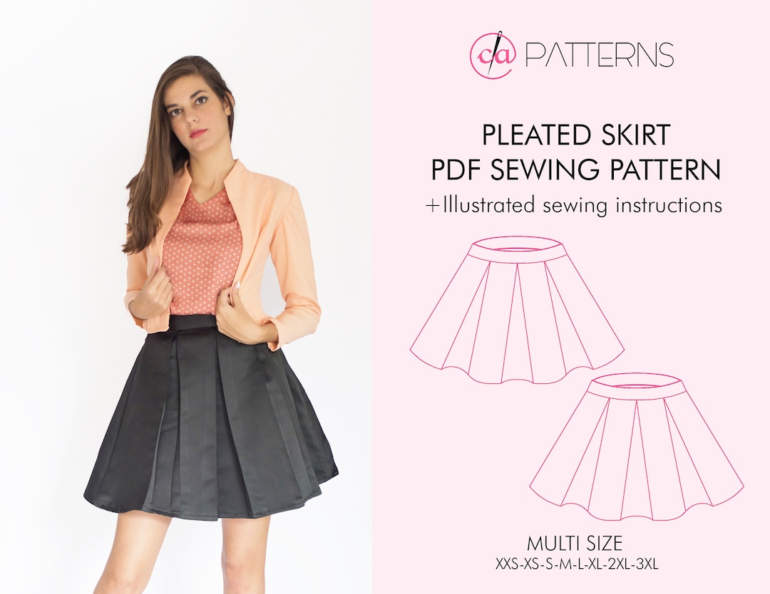 PLEATED SKIRT PDF Sewing Pattern and Tutorial, Short Skirt Pattern ...