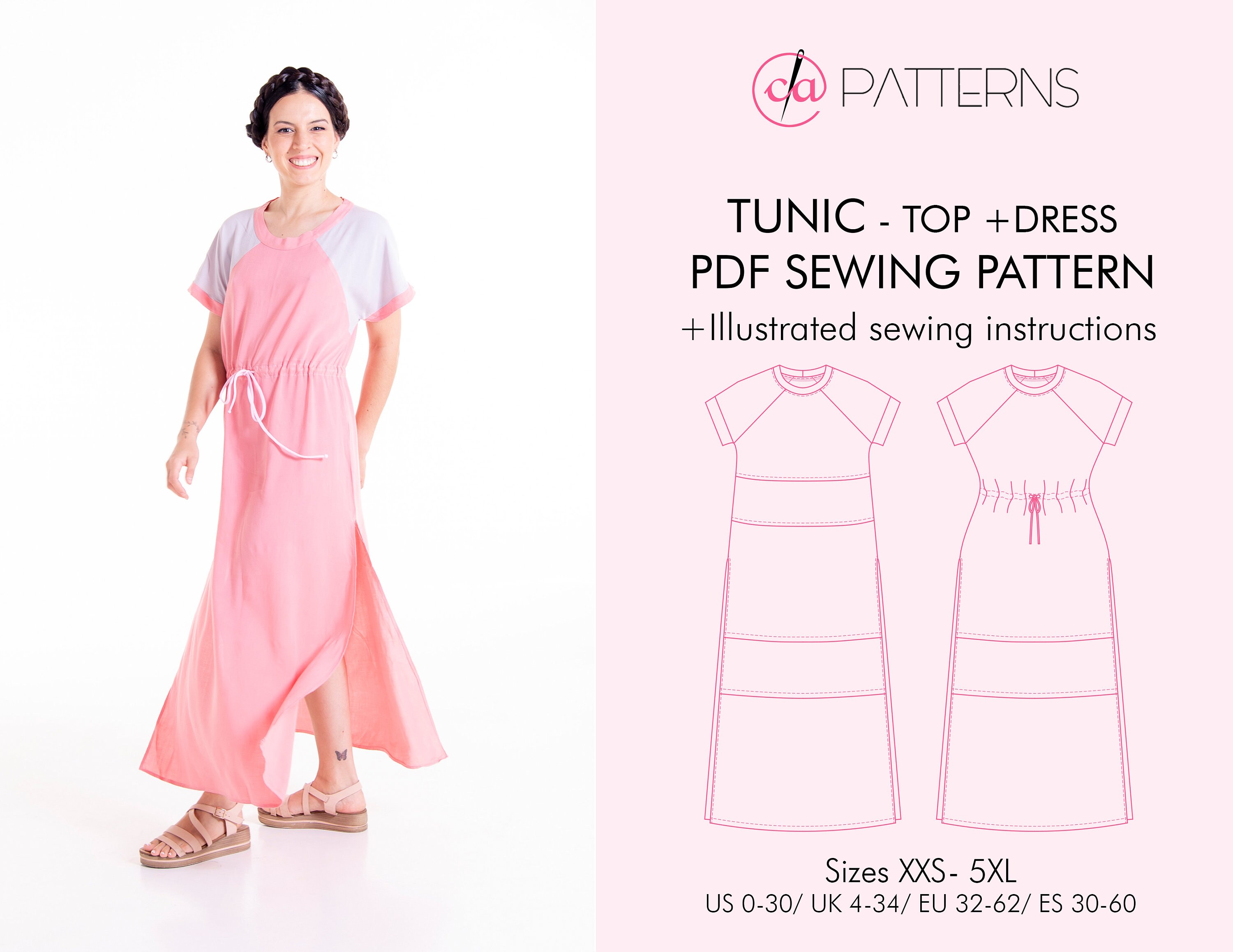Raglan Tunic and Top PDF Sewing Pattern, XXS-5XL (instant Download) - Etsy