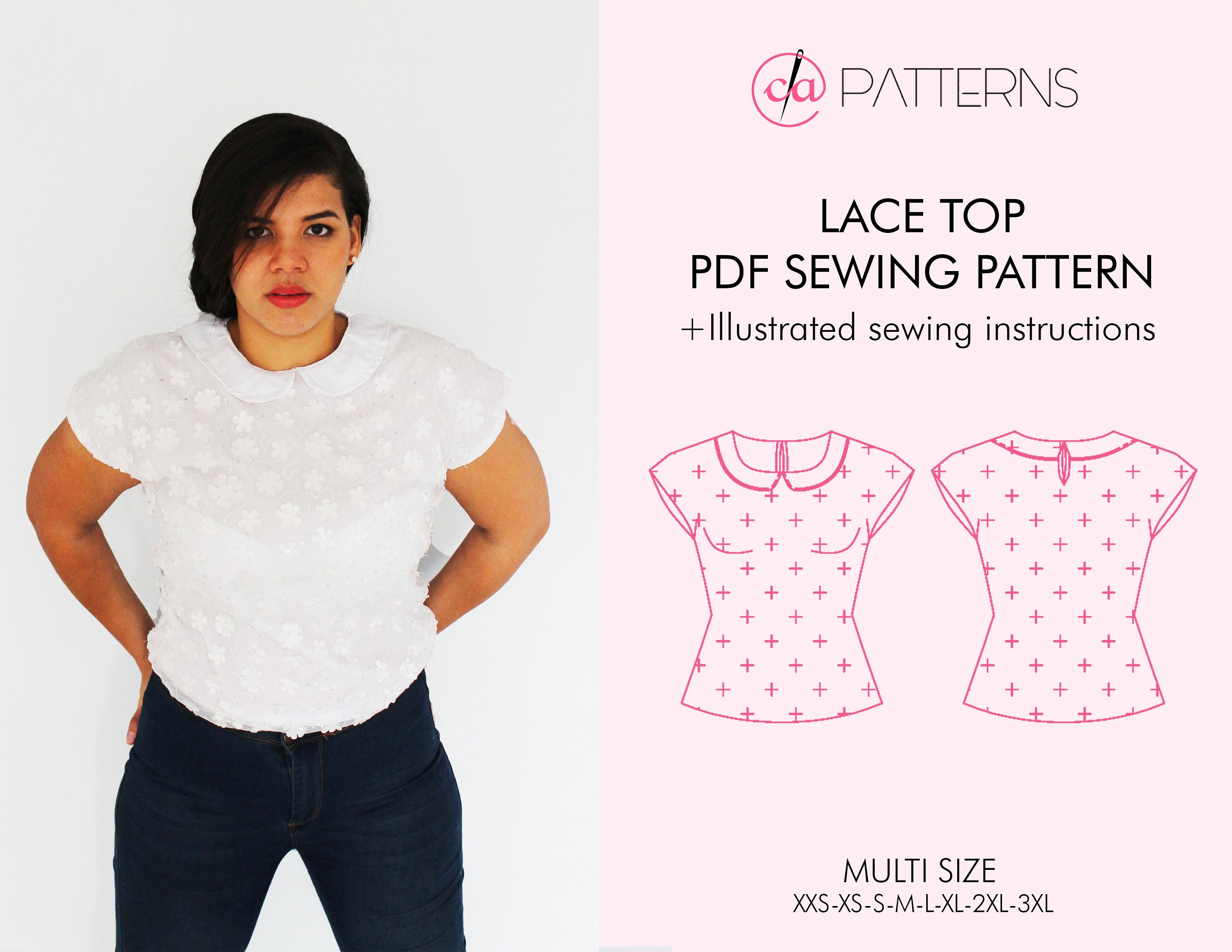 LACE TOP PDF Sewing Pattern and Tutorial, Short Sleeve Blouse, Baby ...
