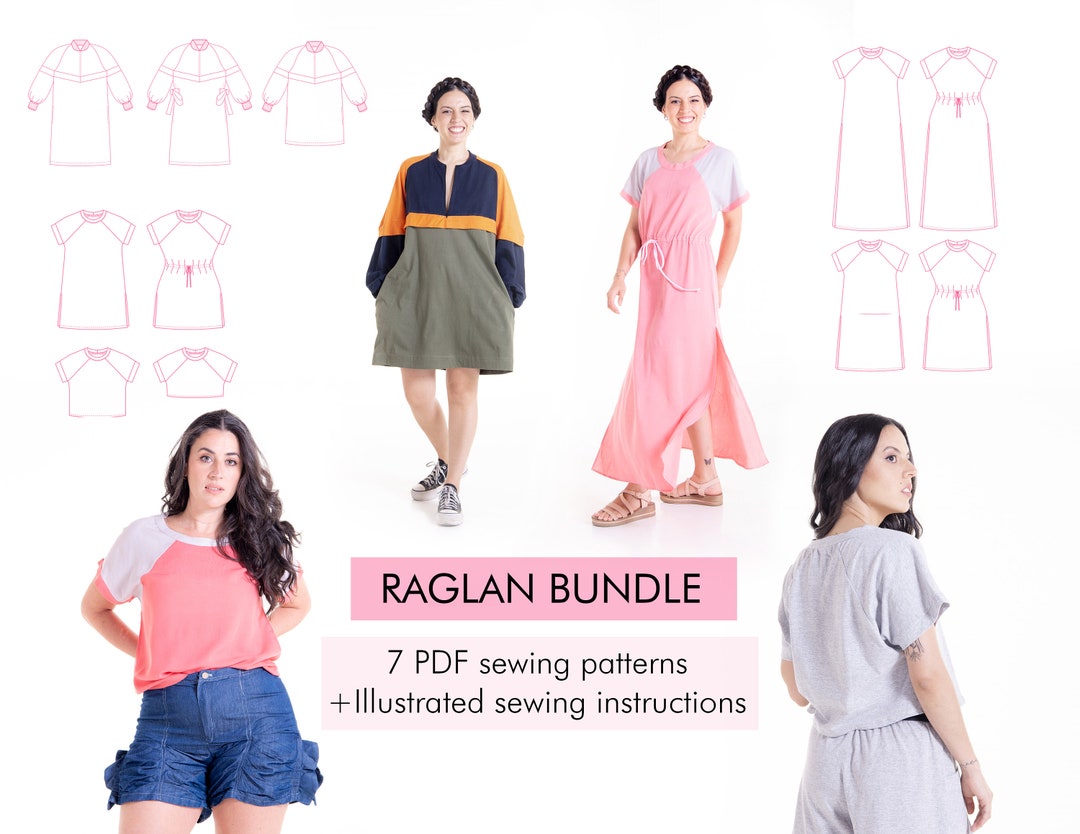 7 Raglan Sewing Pattern Bundle for Women and Tutorial, Sizes Xxs-5xl ...