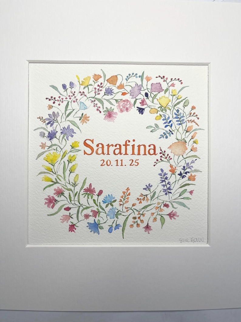 Square Original Watercolour Baby Name Painting - Etsy