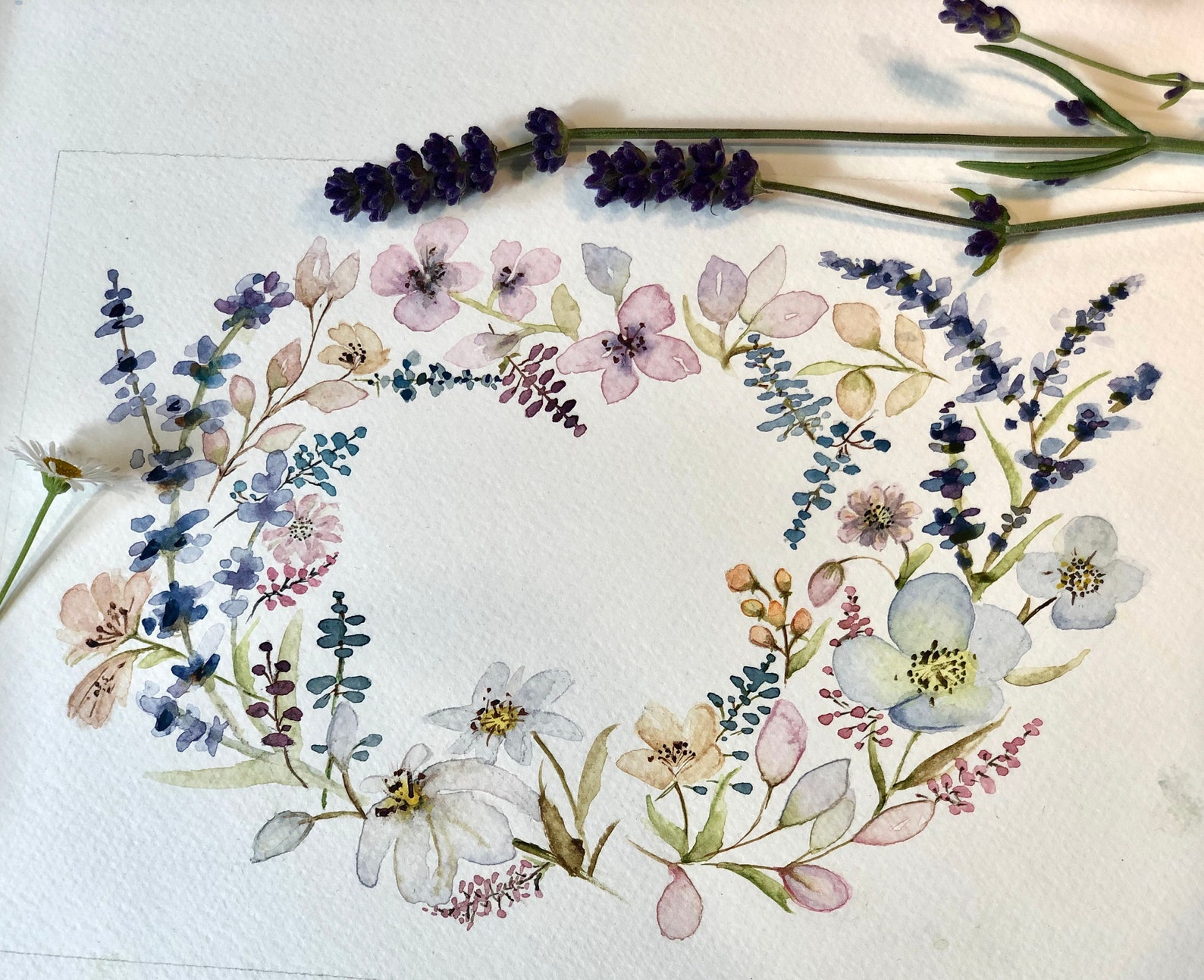 Original Painted Floral Wreath (personalised Wording Optional) - Etsy