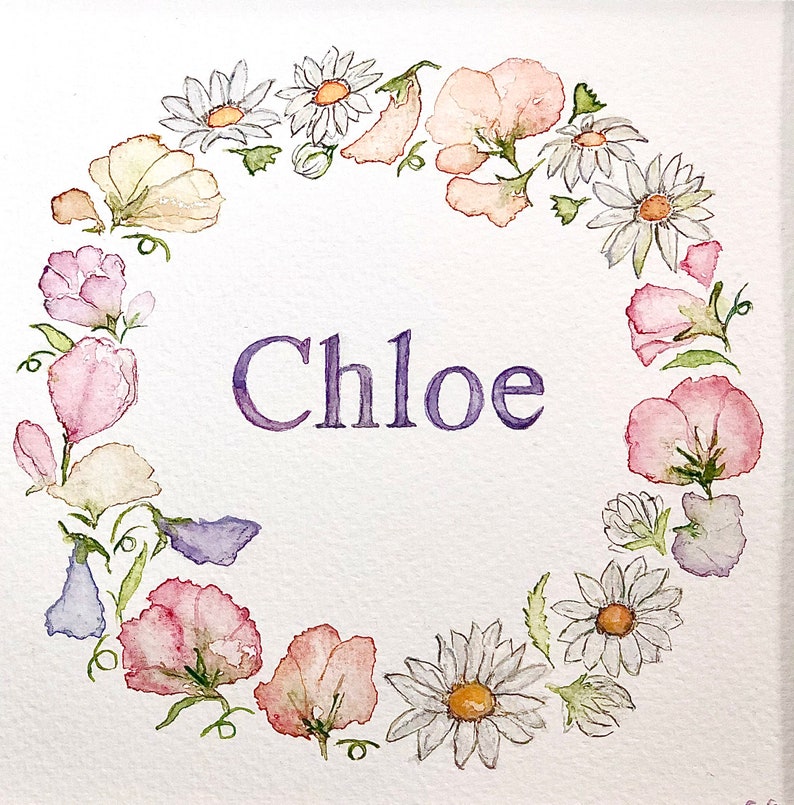 Square Original Watercolour Baby Name Painting - Etsy