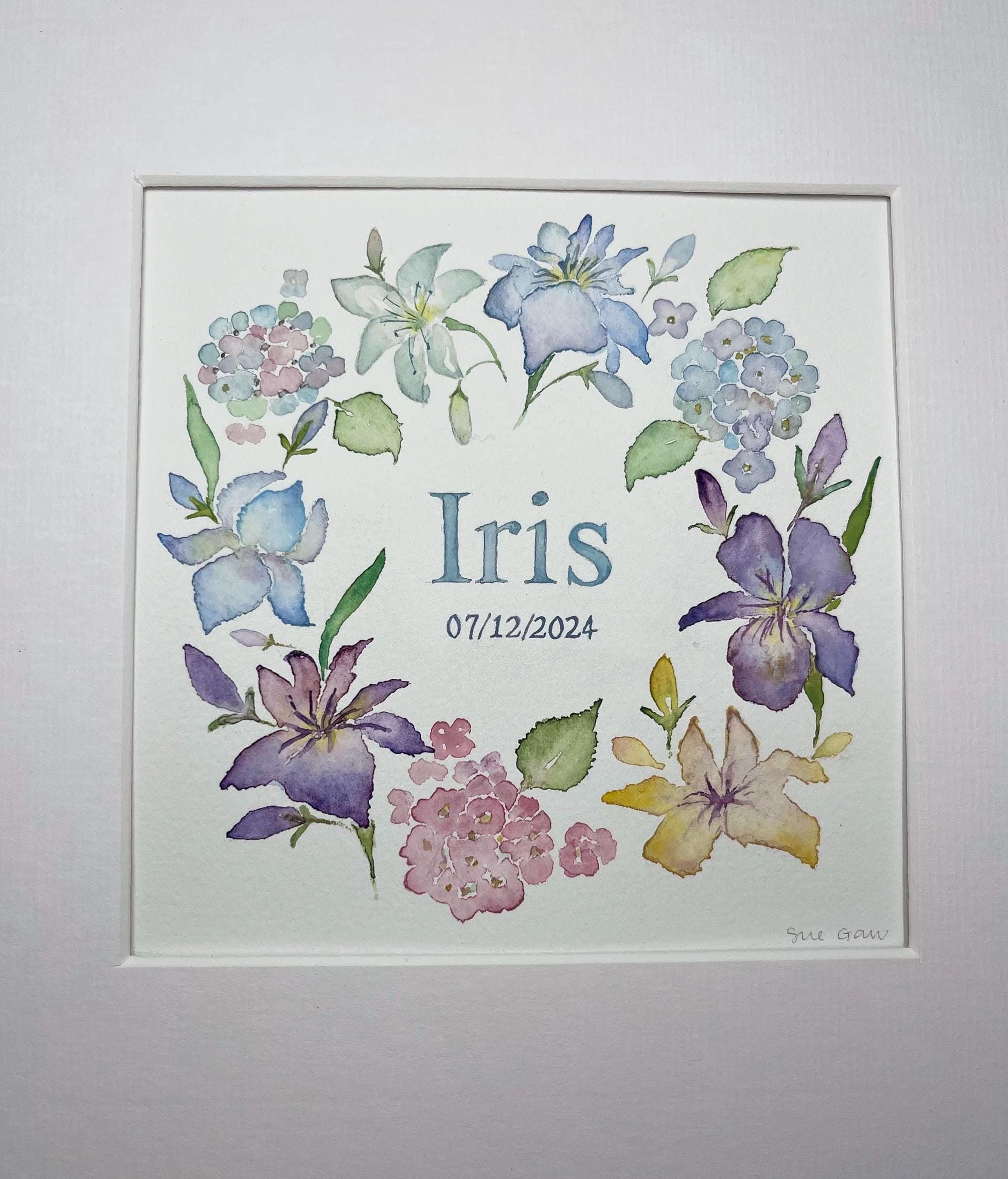 Square Original Watercolour Baby Name Painting - Etsy