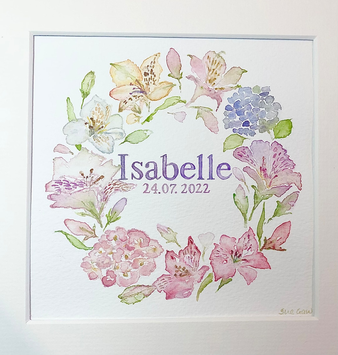 Square Original Watercolour Baby Name Painting - Etsy