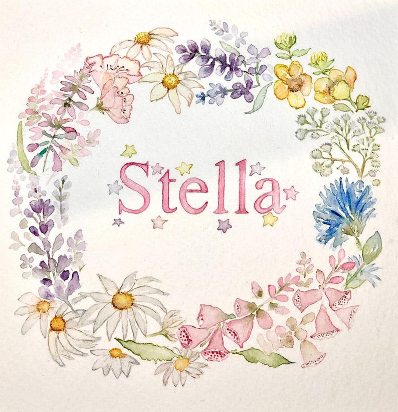Square Original Watercolour Baby Name Painting - Etsy
