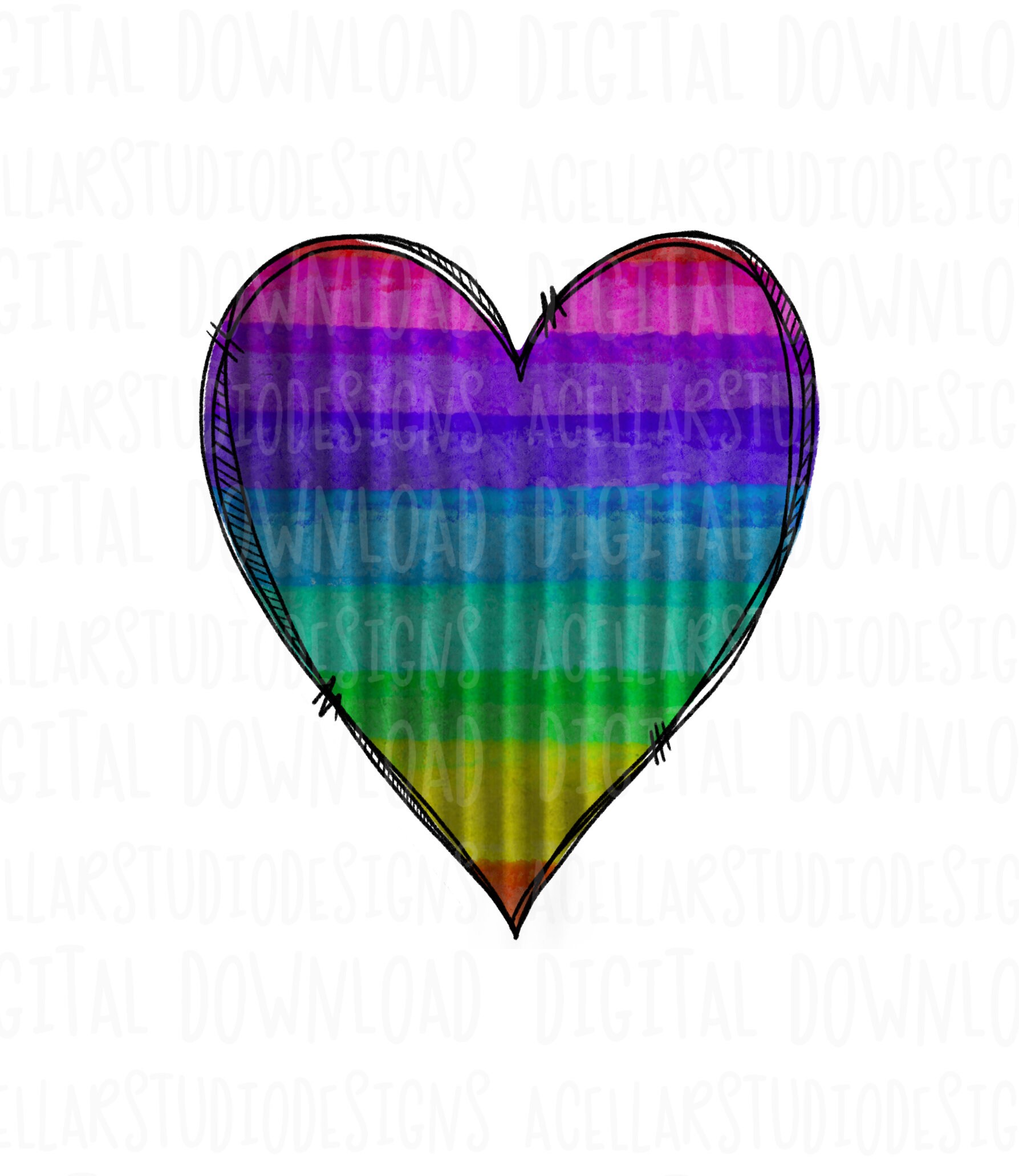 Digital Download-Printable Design-Hand Drawn Rainbow Heart | Etsy