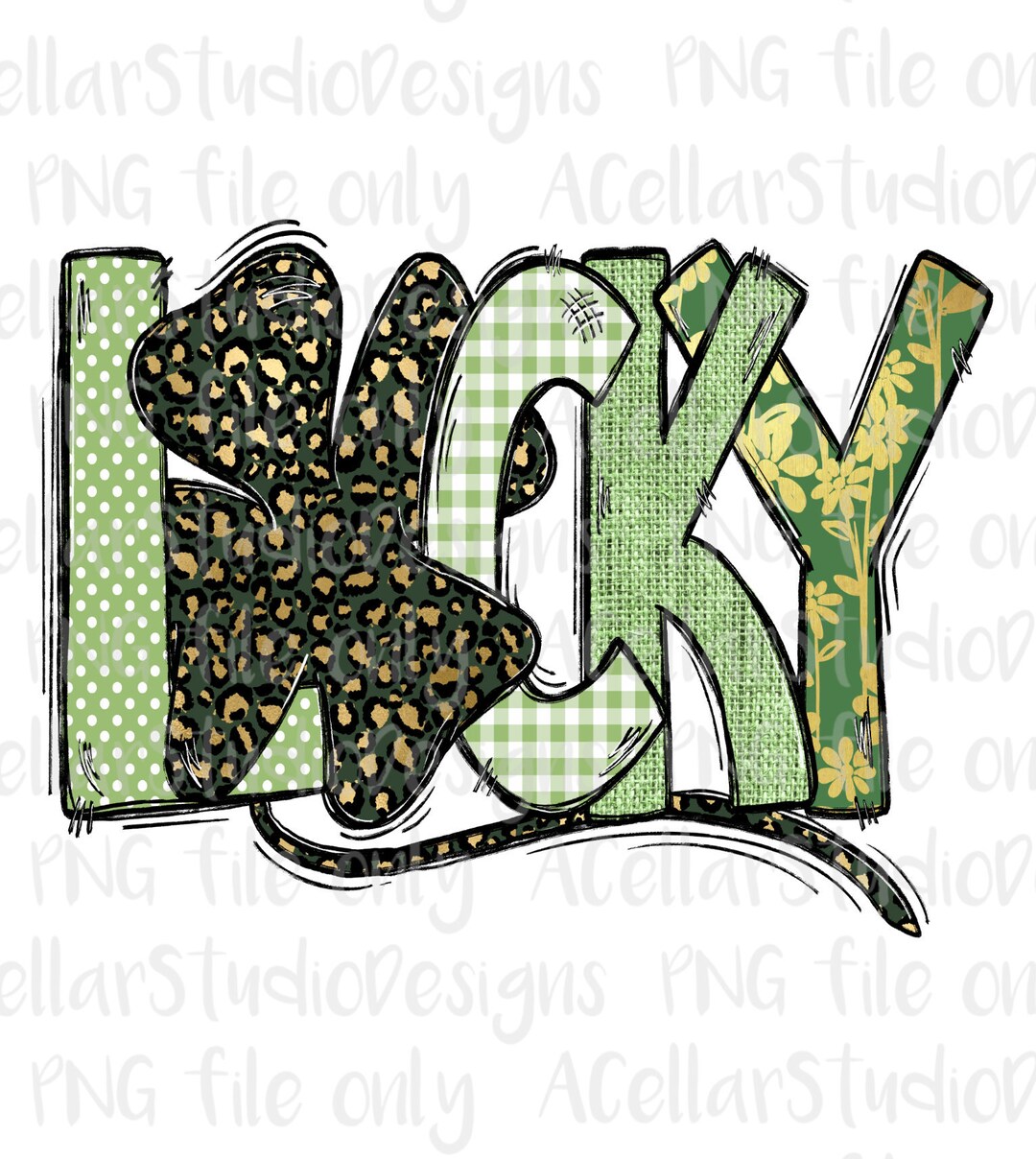 Digital Download lucky Printable Design-hand Drawn Leopard Print ...