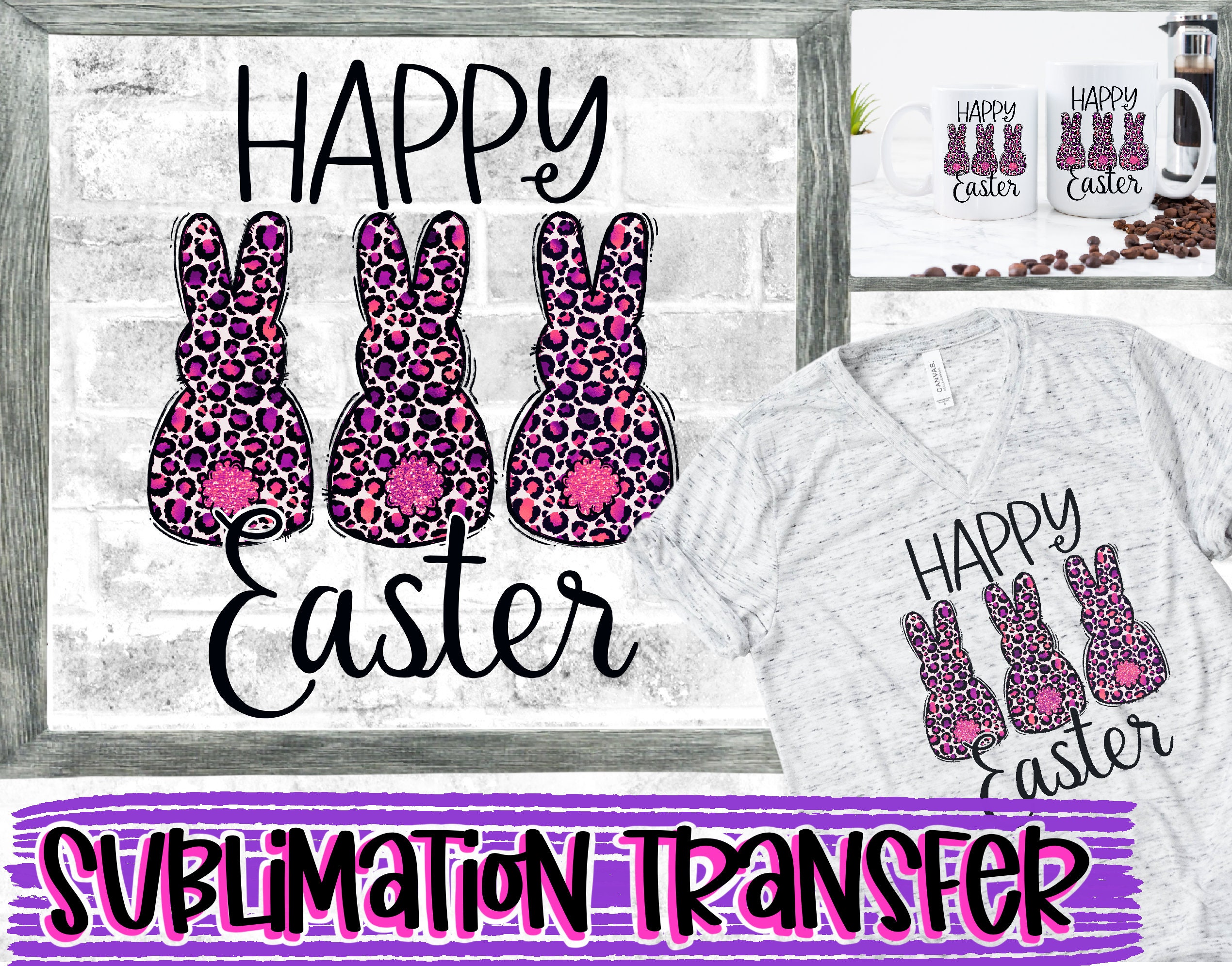 Sublimation Transfer-happy Easter-3 Easter Bunny Leopard Print | Etsy