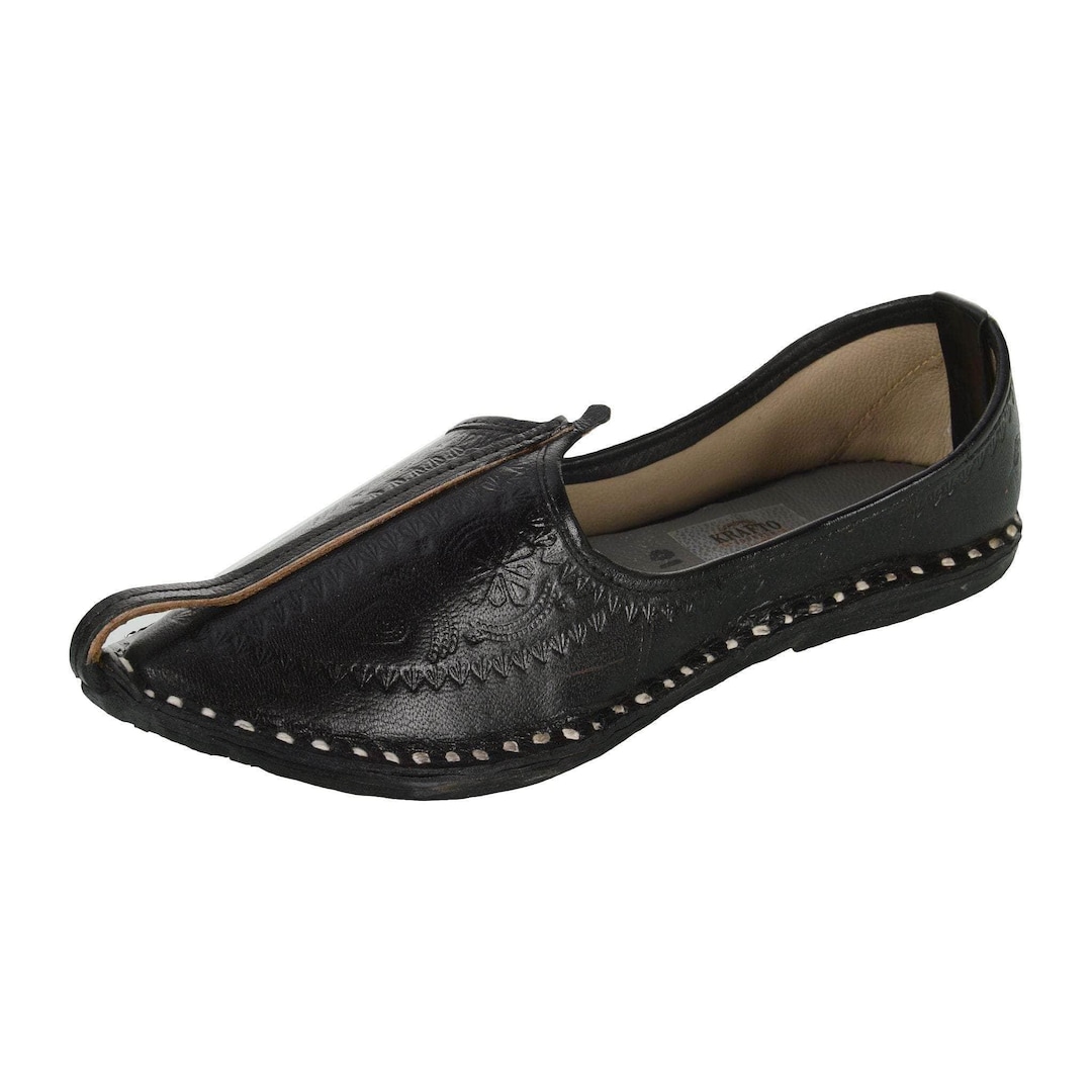 Handmade Men's Imprinted Black Leather Jodhpuri Jutti, Handcrafted ...
