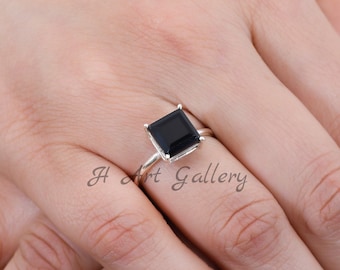 Sterling Silver Square Black Onyx Ring - Etsy