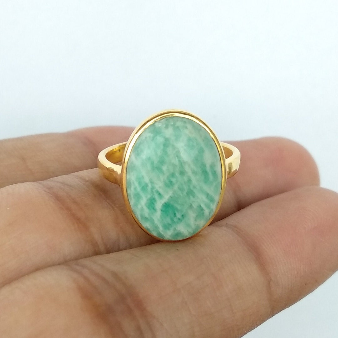 Beautiful Green Amazonite Ring Silver Ring Smooth 12x16mm - Etsy