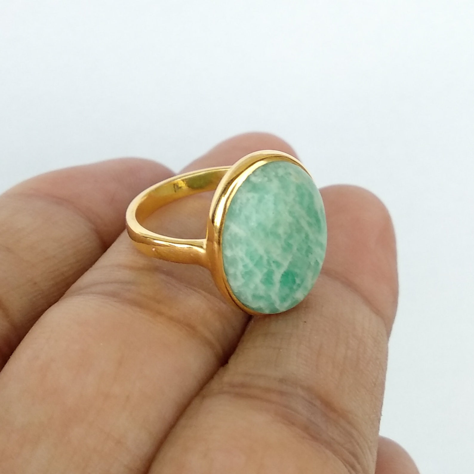 Beautiful Green Amazonite Ring Silver Ring Smooth 12x16mm - Etsy
