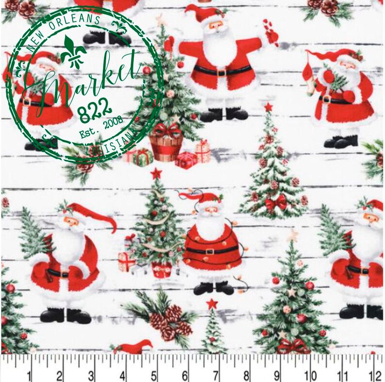 SANTA CLAUS Fabric Christmas Tree Fabric Christmas Material - Etsy