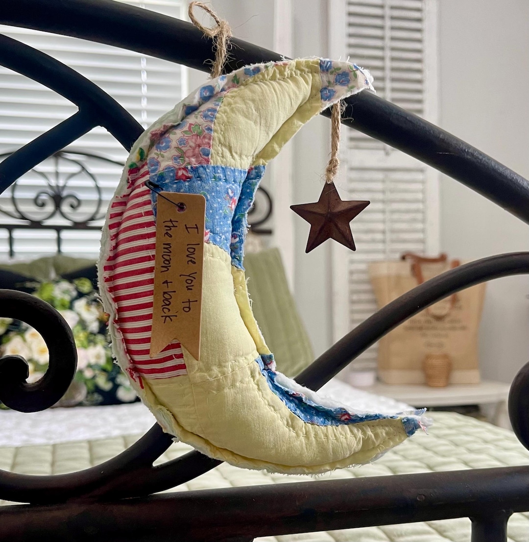 VINTAGE QUILT MOON, Bed Decor, Nursery Decor, I Love You to the Moon ...