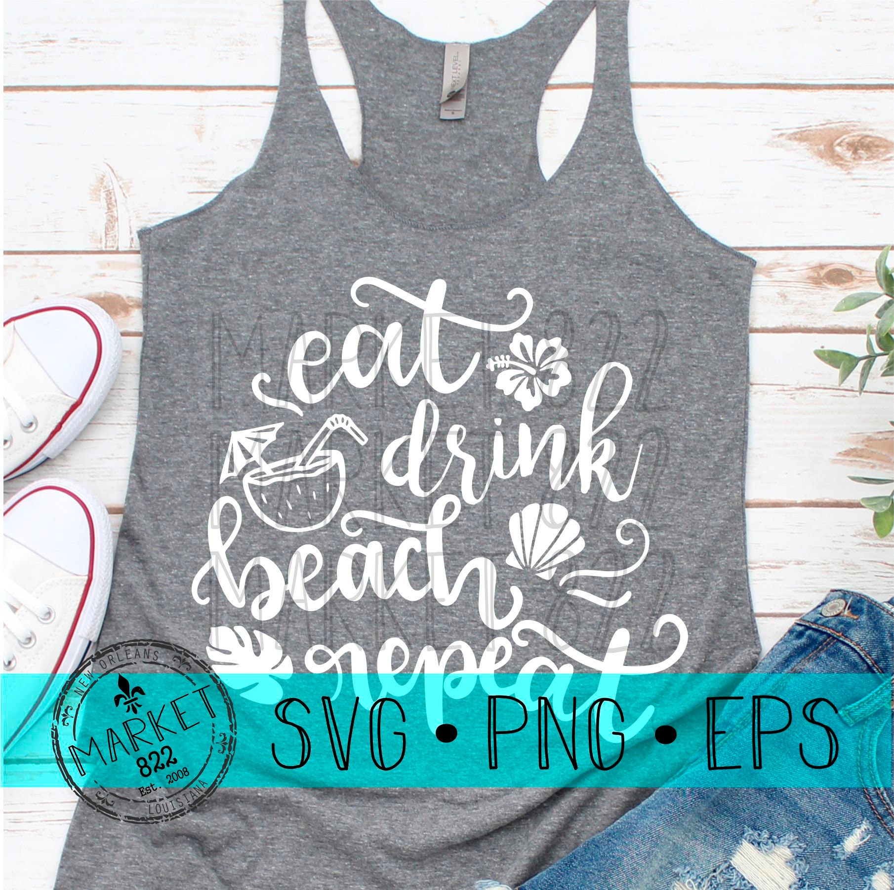Eat Drink Beach Repeat Beach Shirt Design Summer Shirt | Etsy