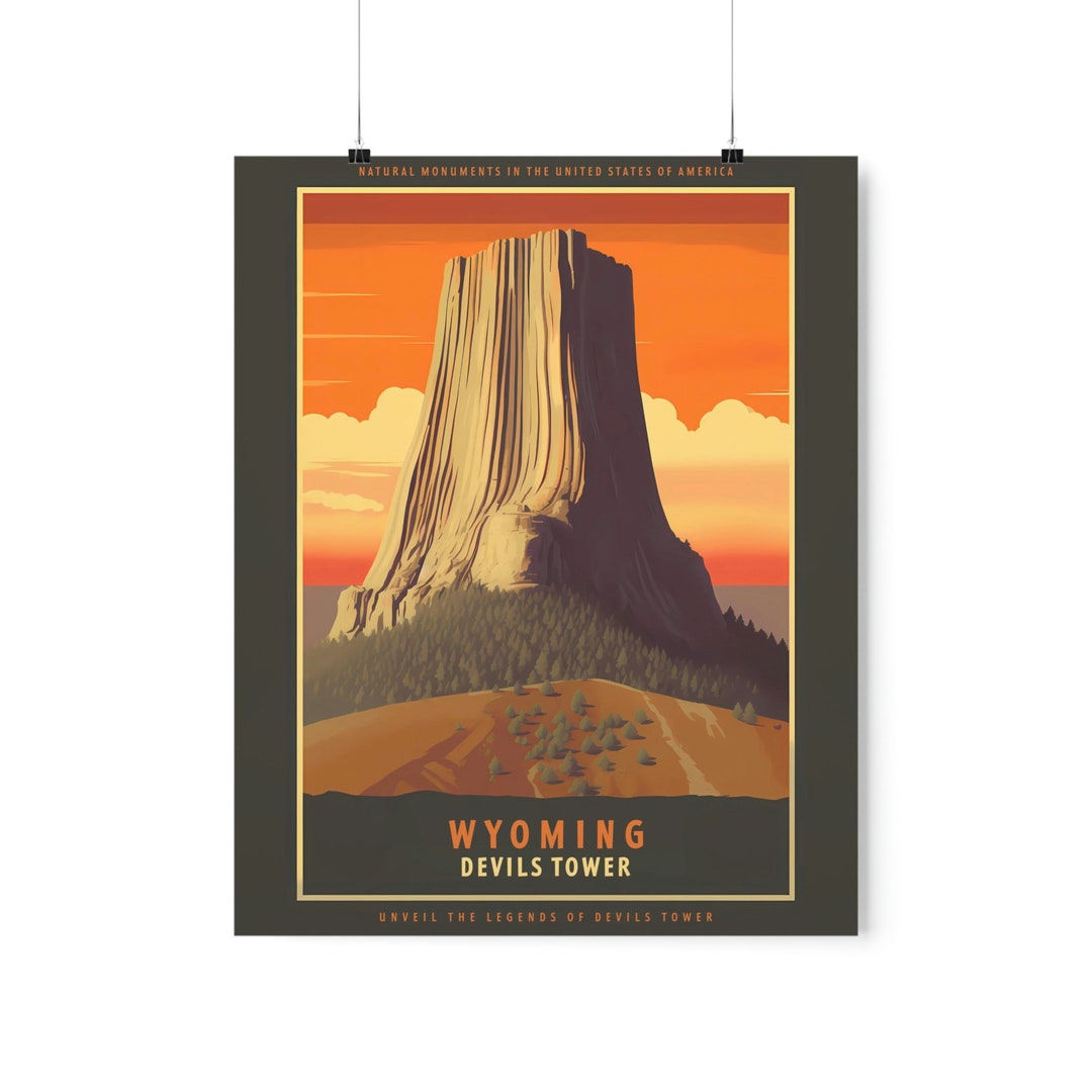 Devils Tower Poster - Bear Lodge Butte - Wyoming Travel Poster ...