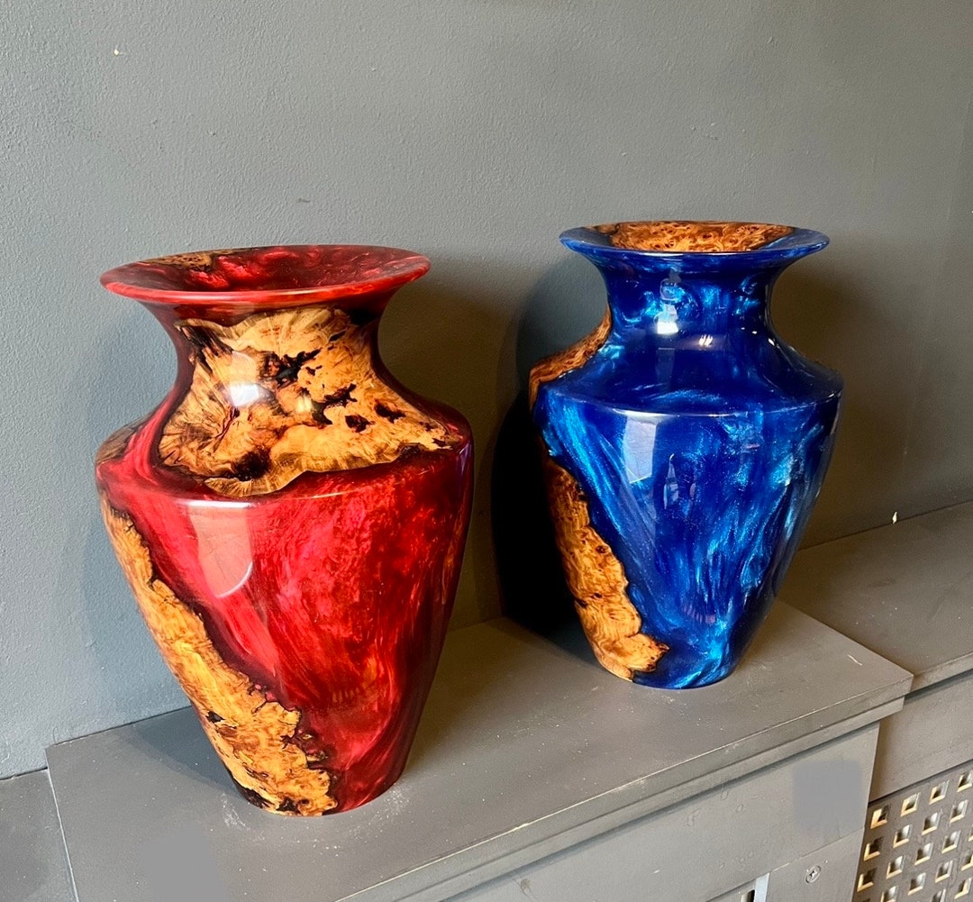 Made to Order Pair of Handmade Wooden and Resin Vase, Waterproof - Etsy