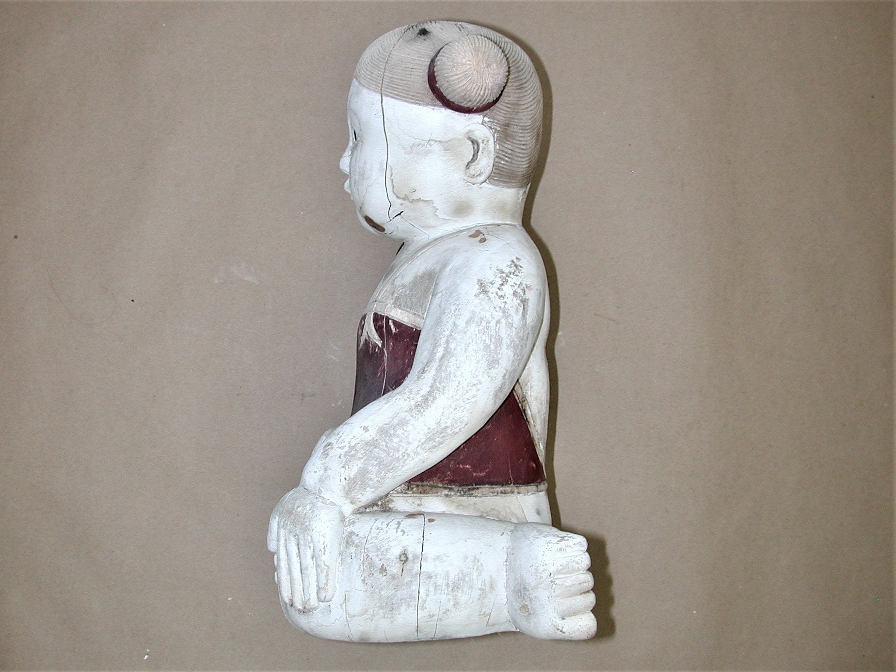 Vintage Large Japanese Boy & Girl Wooden 15" H Carved Statues Sculpture ...