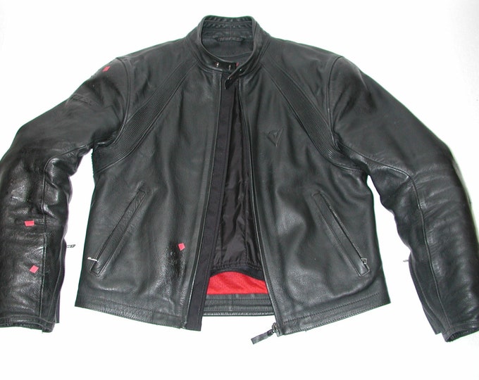 Vintage Dainese Cafe Racer Black Leather Motorcycle Jacket Mens Euro 48 ...