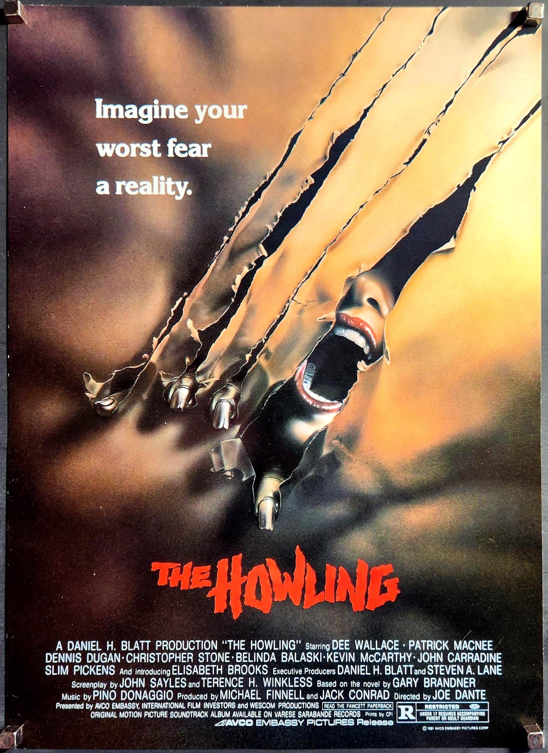 The Howling-original Vintage Movie Poster of Joe Dantes Werewolf Tale ...