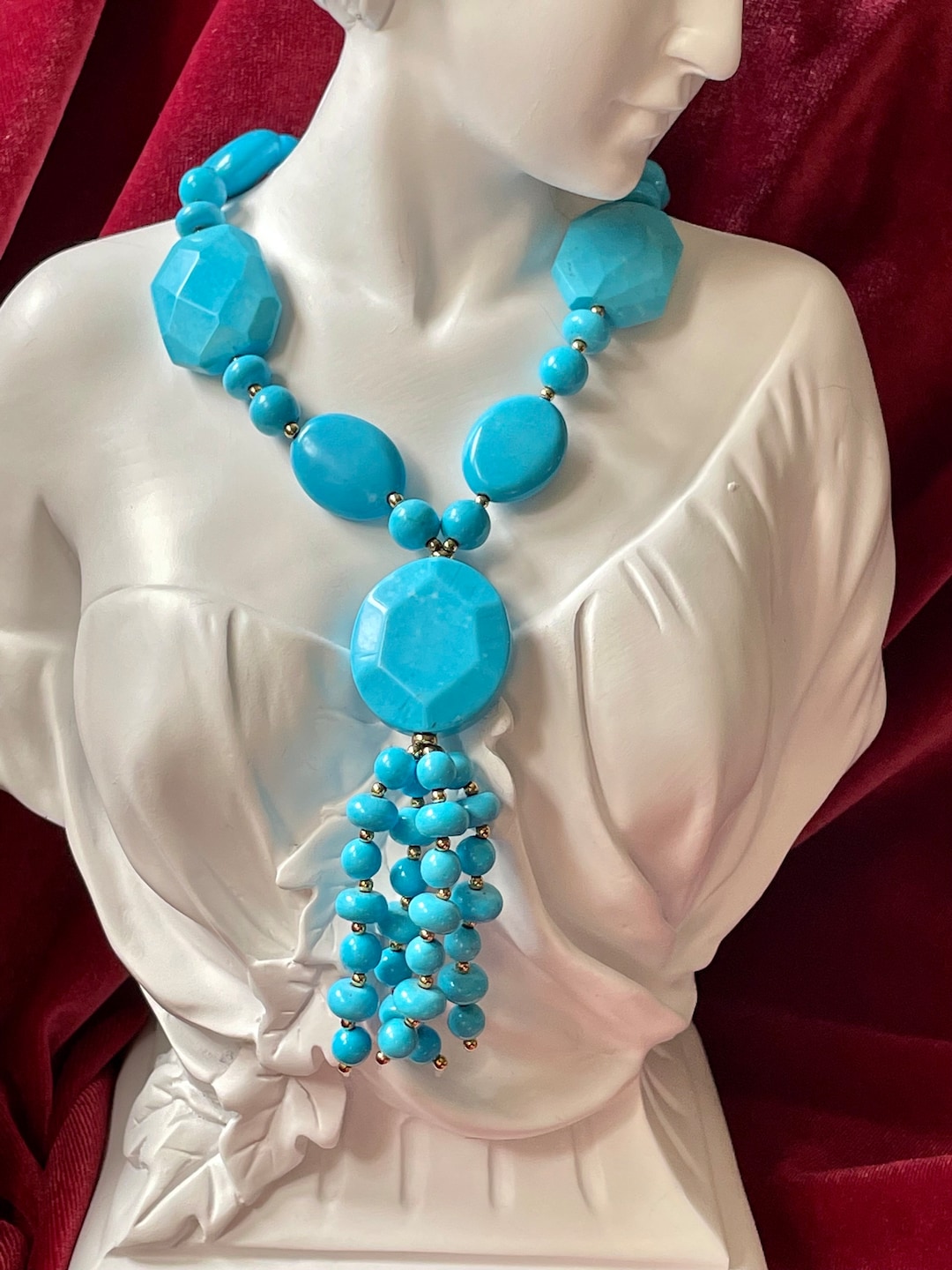 Vintage LEE SANDS Signed Handcarved,faceted,polished Turquoise Dyed ...