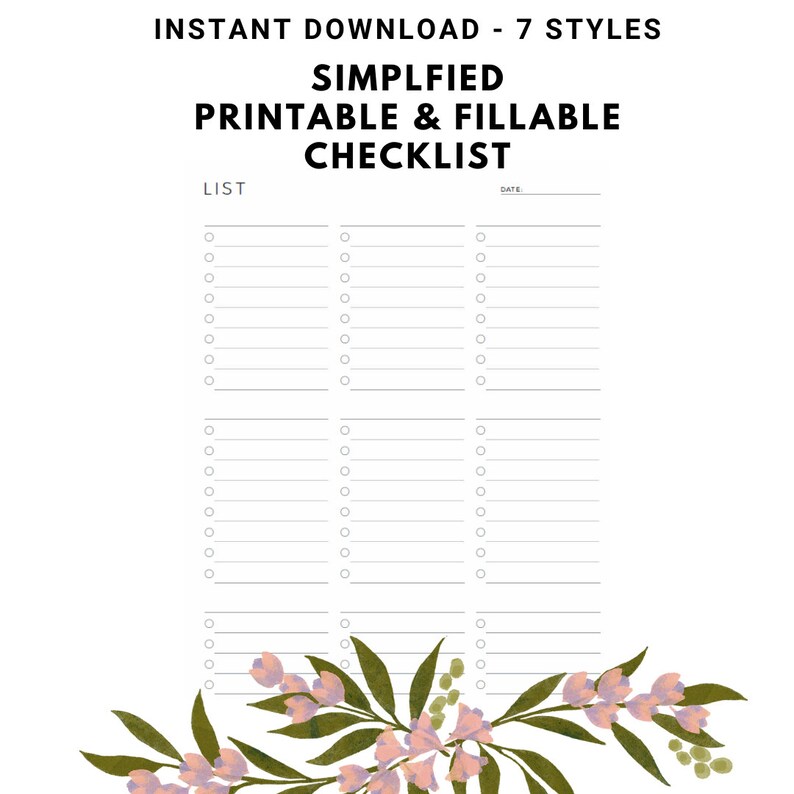 Checklist Tracker | Digital Download Printable & Fillable Checklist - Etsy