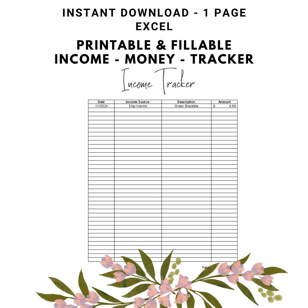 Income Tracker - Excel - Financial Tracker | Digital Download Printable ...
