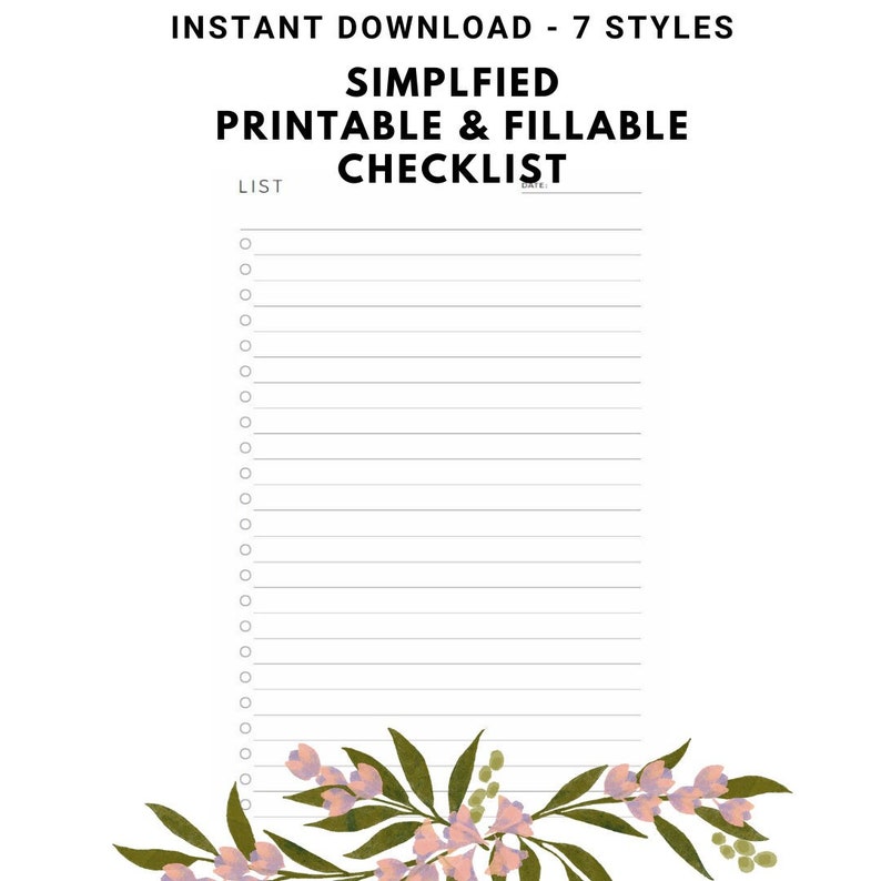 Checklist Tracker | Digital Download Printable & Fillable Checklist - Etsy