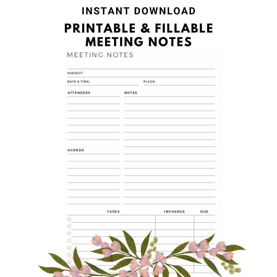 Meeting Notes | Work From Home Organization | Digital Download ...